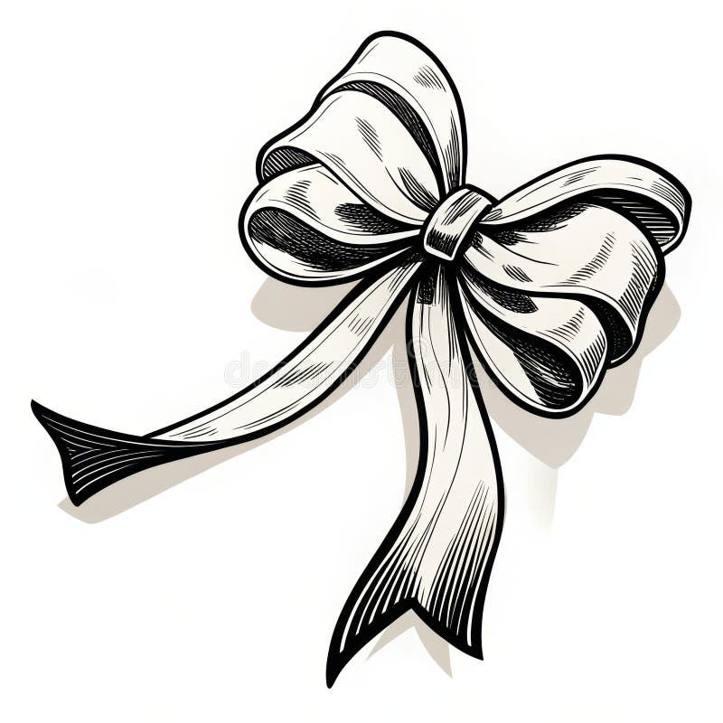 Elegant Black and White Bow Drawing with Detailed Ribbon Design Stock ...
