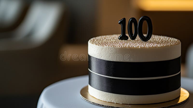 Elegant Black and White Cake Celebrating 100th Milestone. Stock Photo ...