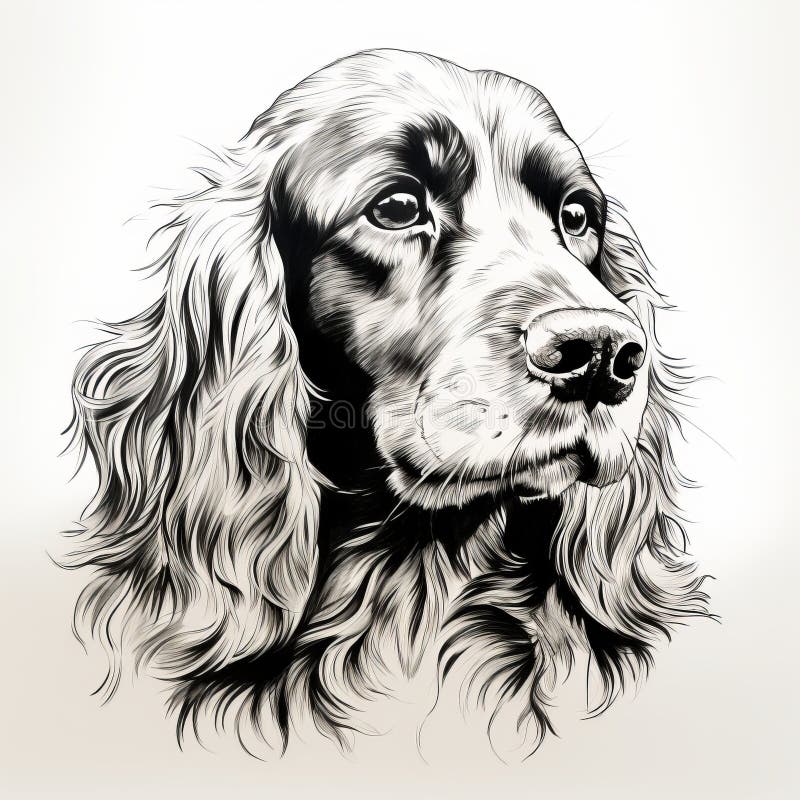 Elegant Black and White Cocker Spaniel Drawing with Distinctive Noses ...