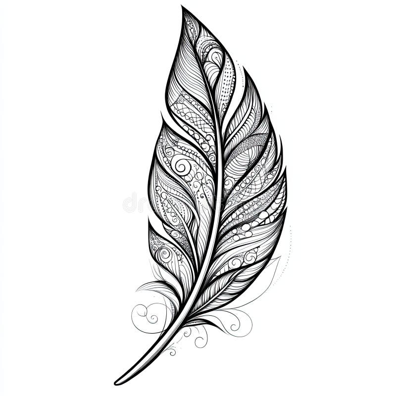 Elegant Black and White Feather Design with Intricate Patterns and ...