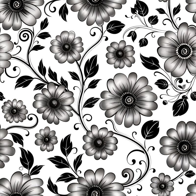 Elegant Black and White Floral Pattern Stock Illustration ...