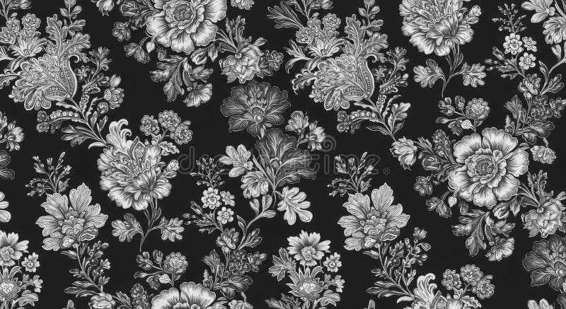 Elegant Black and White Floral Pattern with Intricate Design Elements ...