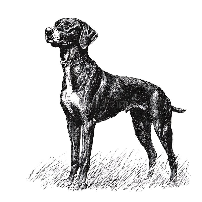Elegant Black and White Illustration of a German Shorthaired Pointer ...