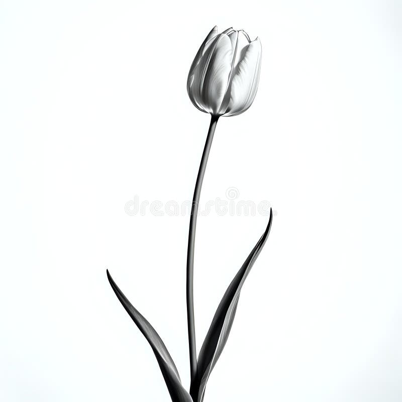 Elegant Black and White Illustration of a Single Tulip Flower Stock ...