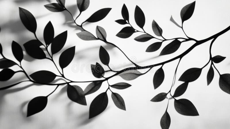 Elegant Black and White Leaf Shadow Art Stock Illustration - Illustration of design, abstract ...