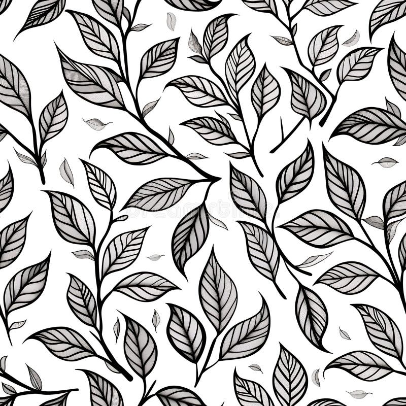 Elegant Black and White Leaves Pattern Stock Illustration ...