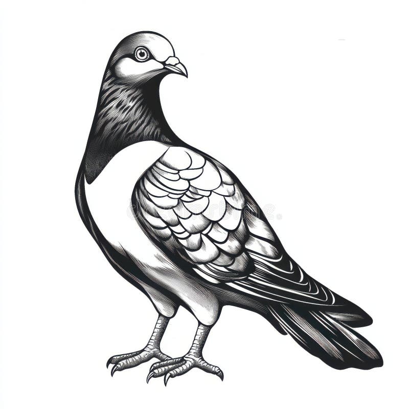 Elegant Black and White Pigeon Drawing Bird Illustration Stock ...