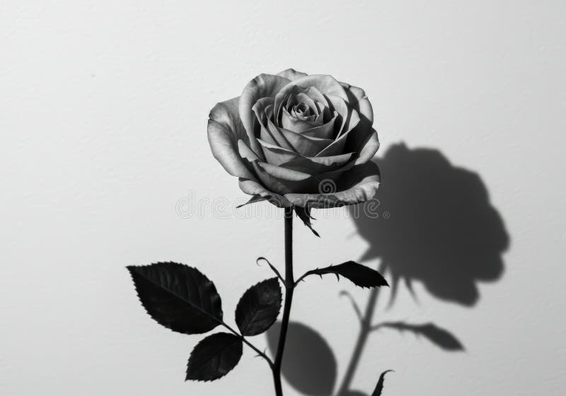 Elegant Black and White Rose on Minimalist Background with Shadow Stock ...