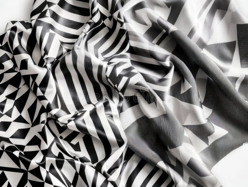 Elegant Black and White Textile Fabric Displaying Intricate Patterns ...