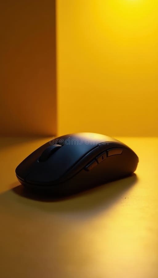Elegant Black Wireless Mouse Against Sunny Yellow , Studio, Accessory ...