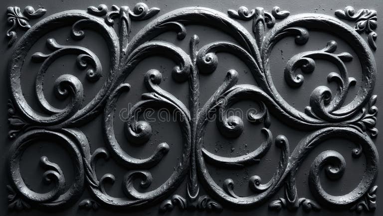 Elegant Black Wrought Iron Texture with Swirling Patterns Stock ...