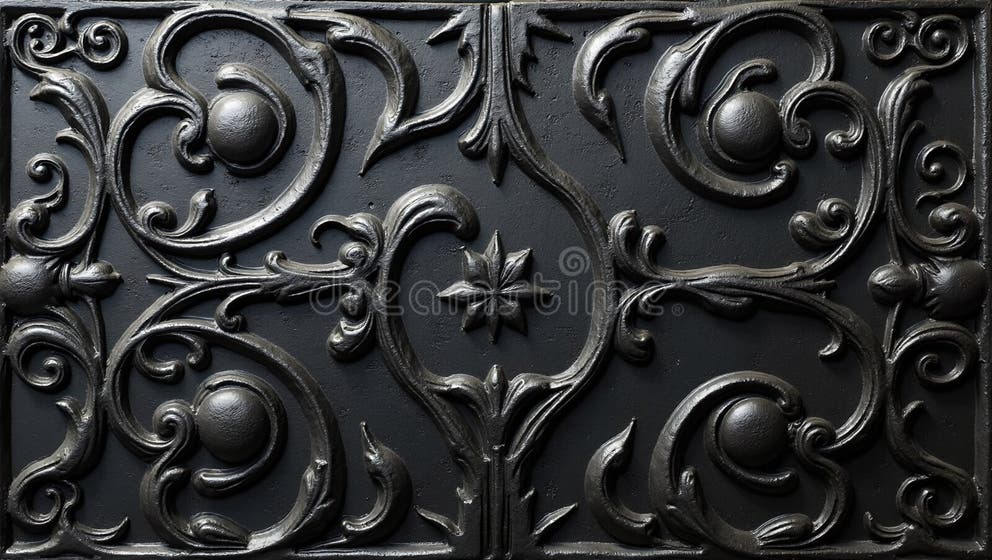 Elegant Black Wrought Iron Texture with Swirling Patterns Stock ...