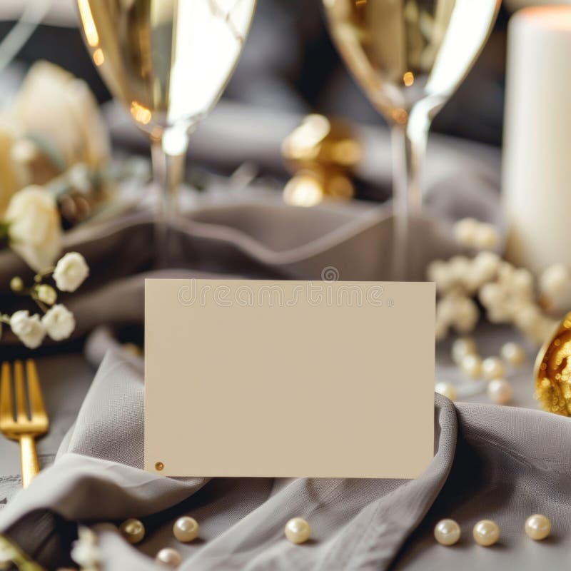 Elegant Blank Card on Decorated Table. Generative Ai Stock Illustration ...