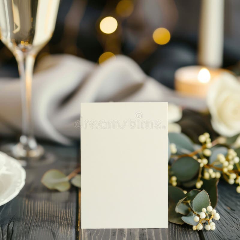 Elegant Blank Card on Decorated Table. Generative Ai Stock Illustration ...