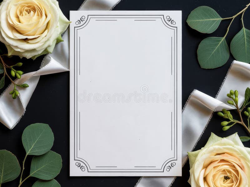 Elegant Blank Invitation with Roses and Leaves on Dark Background Stock ...
