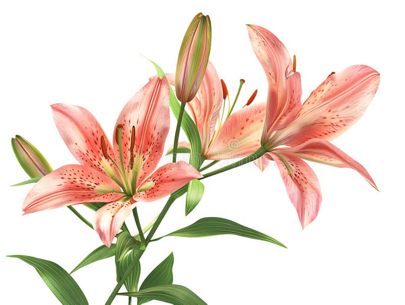 Elegant Blooming Lilies with Buds Against a Transparent Background ...