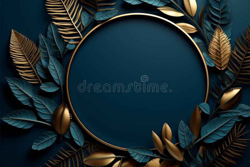 Elegant Blue Background Featuring Golden Bordered Circle Leaves Stock ... Elegant Blue Background Featuring Golden Bordered Circle Leaves Stock ...