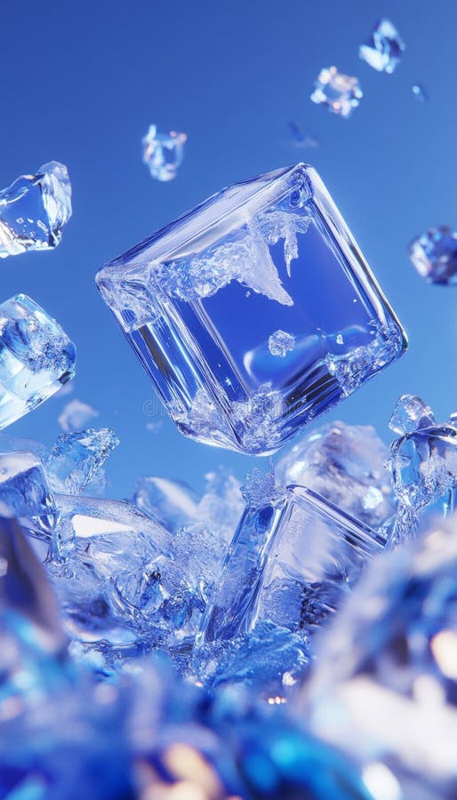Elegant Blue Background with Ice Motifs and a Central Crystal Clear Ice ...