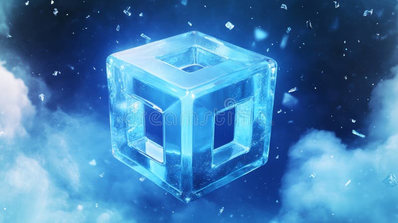 Elegant Blue Background with Ice Pattern and 3d Ice Logo Cube in a High ...