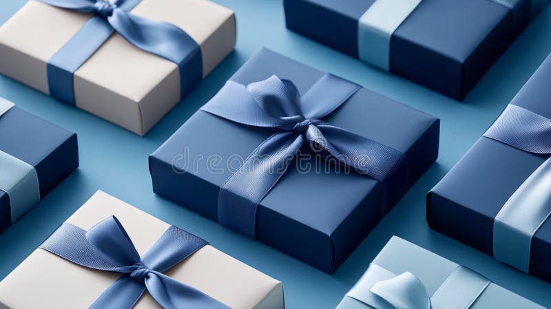 Elegant Blue and Beige Gift Boxes with Satin Ribbons Creating a ...