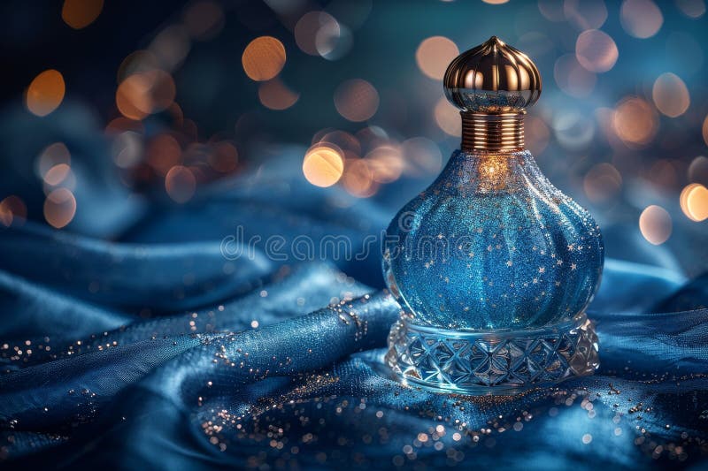 Elegant Blue Bottle of Perfume. Generative AI. Stock Illustration ...