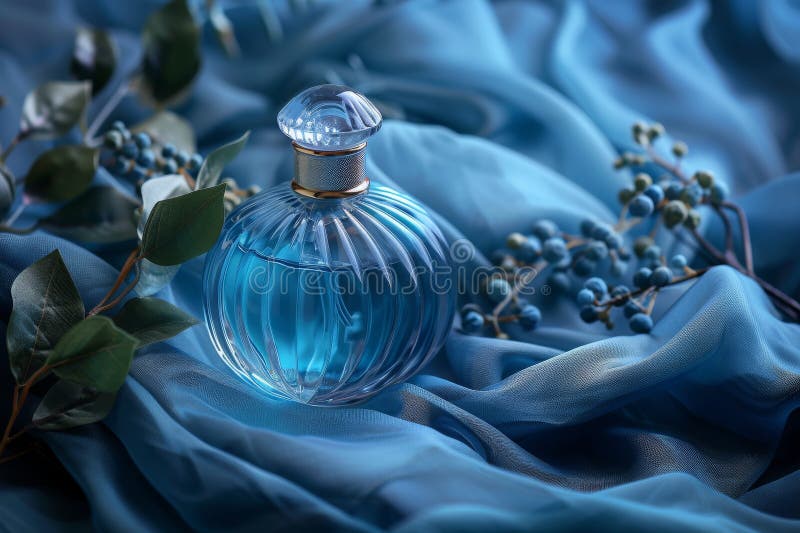 Elegant Blue Bottle of Perfume. Generative AI. Stock Illustration ...