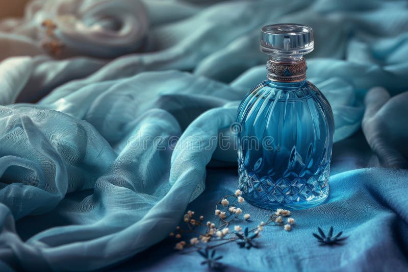 Elegant Blue Bottle of Perfume. Generative AI. Stock Illustration ...