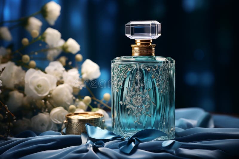 Elegant Blue Bottle of Perfume. Generative AI. Stock Illustration ...