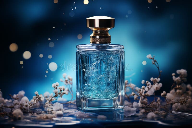 Elegant Blue Bottle of Perfume. Generative AI. Stock Illustration ...