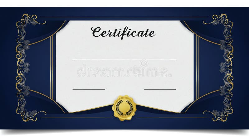 Elegant Blue Certificate with Ornate Gold Details and Blank Spaces for ...