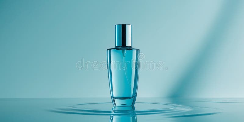 Elegant Blue Cosmetic Bottle on Glossy Aqua Background Stock Image ...