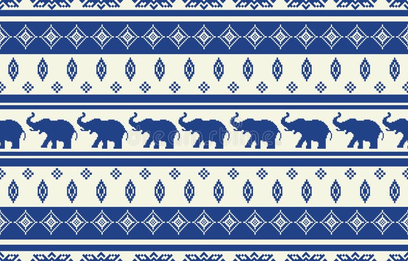 Elegant Blue and Cream Elephant Pattern Seamless Design for Textile ...