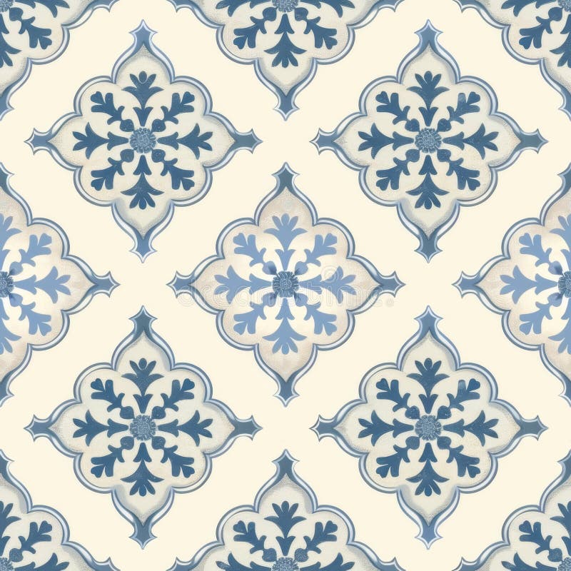 Elegant Blue and Cream Floral Tile Pattern Background Stock Photo ...