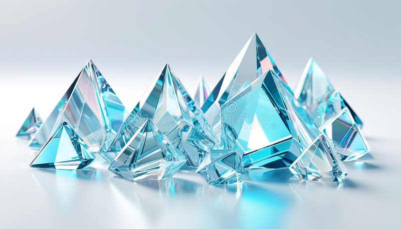 Elegant Blue Crystal Pyramids on Reflective Surface Stock Image - Image ...