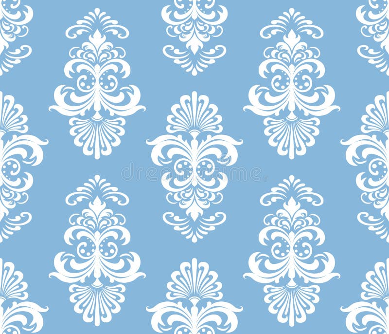 Elegant Blue Damask Seamless Pattern Light Blue Contrasting with White ...