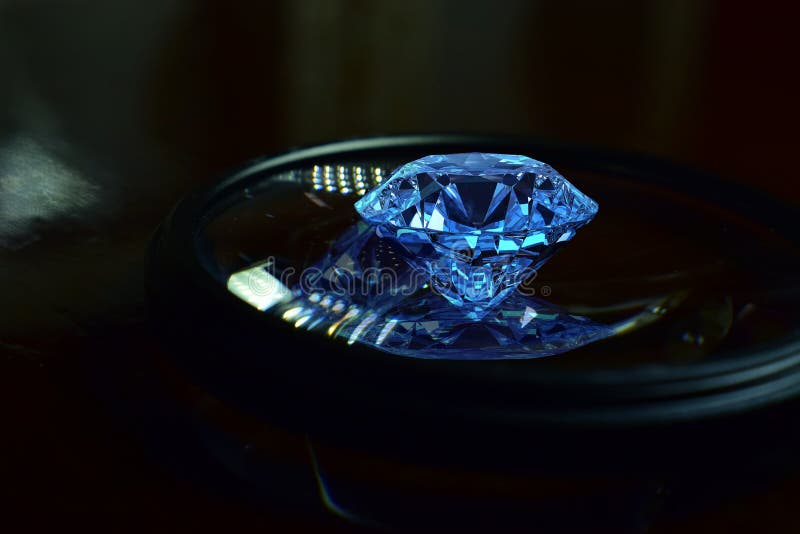 Blue Diamond Rare and Expensive on the Glass Floor Stock Image - Image ...