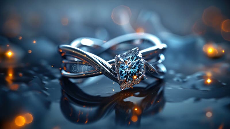 Elegant Blue Diamond Ring on Sparkling Background. Generative Ai Stock ...