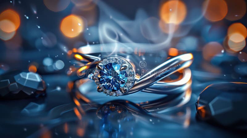 Elegant Blue Diamond Ring on Sparkling Background. Generative Ai Stock ...