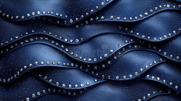 Elegant Blue Fabric with Waves and Sparkling Studs for Creative ...