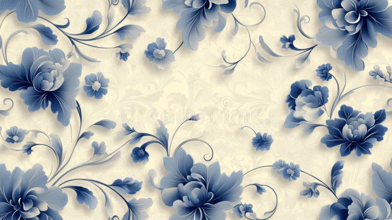 Elegant Blue Floral Pattern on a Cream Background. Perfect for ...