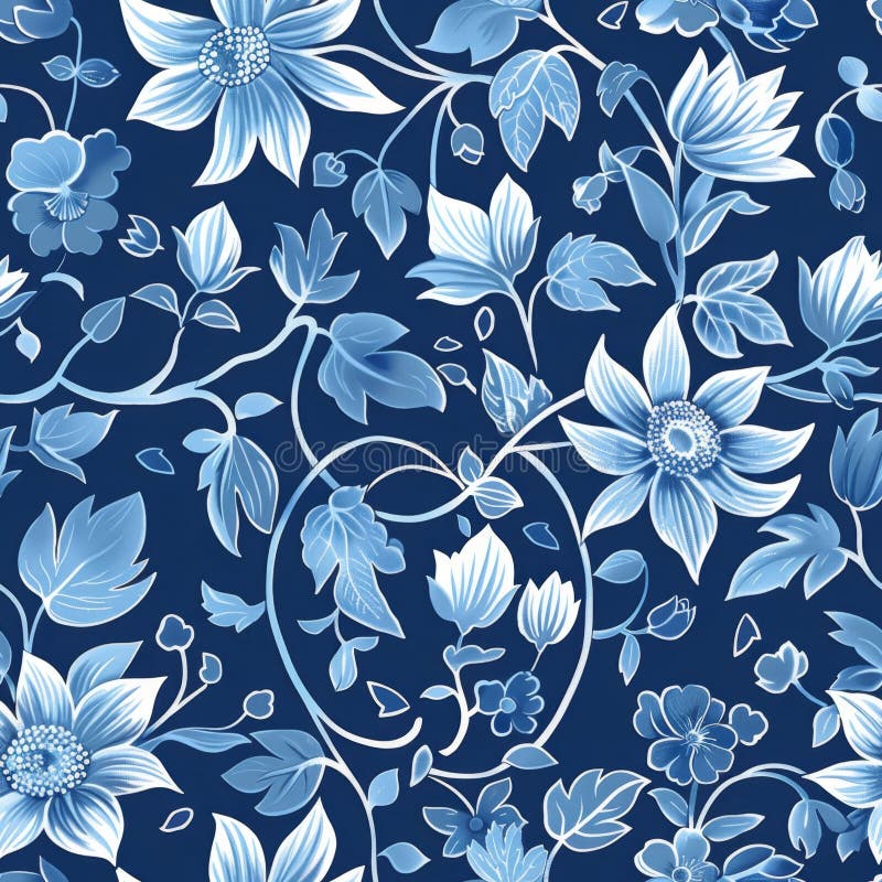 Elegant Blue Floral Pattern Design for Textile and Wallpaper Stock ...