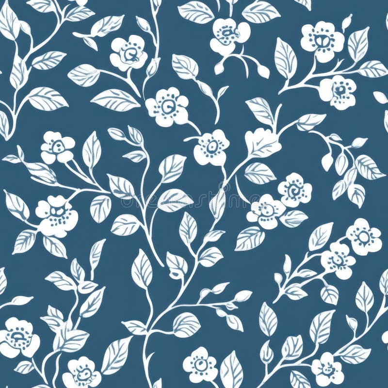 Elegant Blue Floral Pattern Wallpaper Design Stock Photo - Image of ...