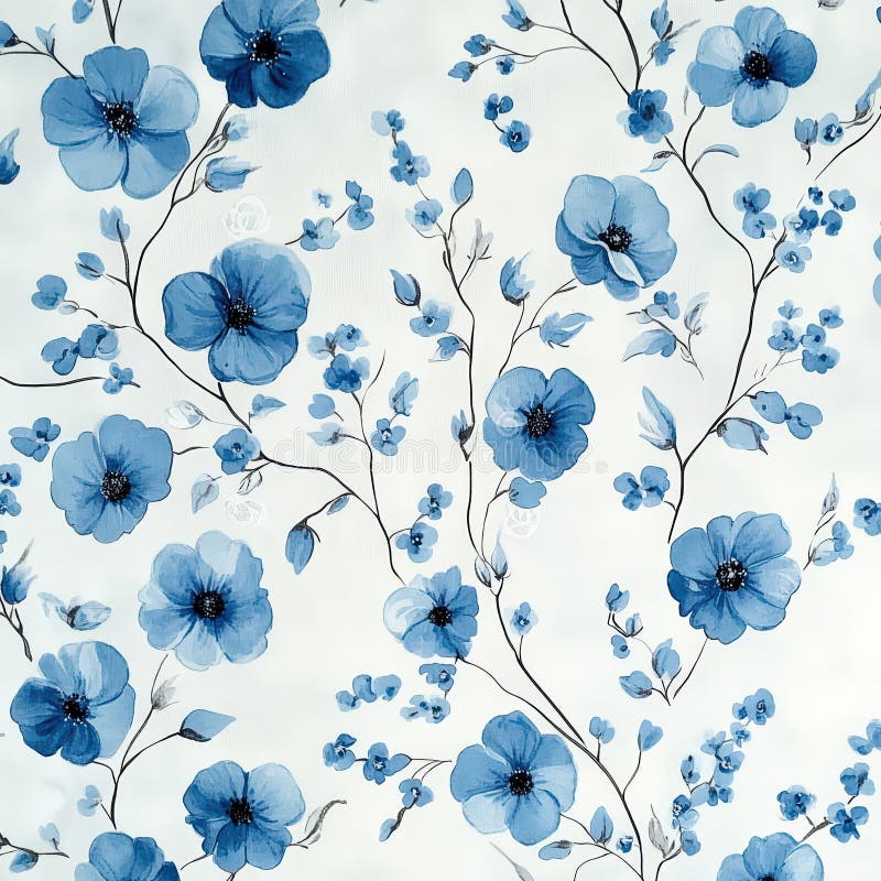 Elegant Blue Floral Pattern on White Background for Design Use Stock ...