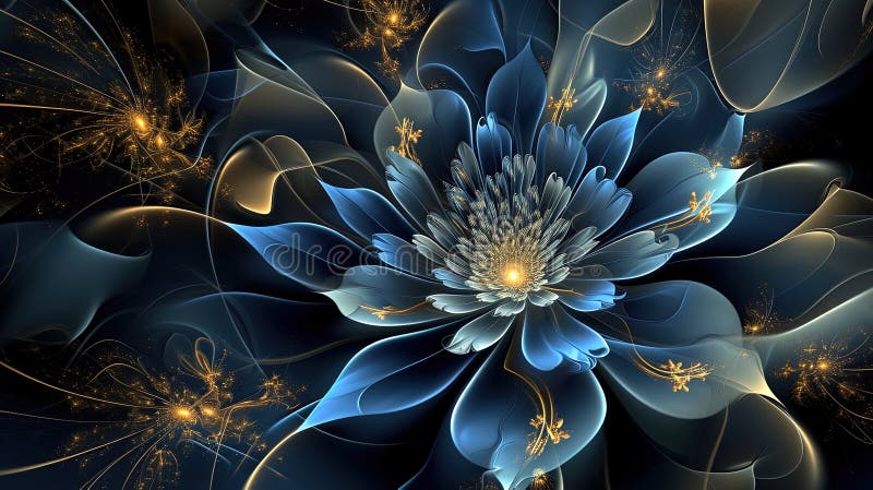 Elegant Blue Flower Surrounded by Gold Stock Illustration ...