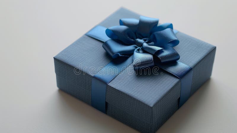 Elegant Blue Gift Box Adorned with a Matching Ribbon on a Light Surface ...