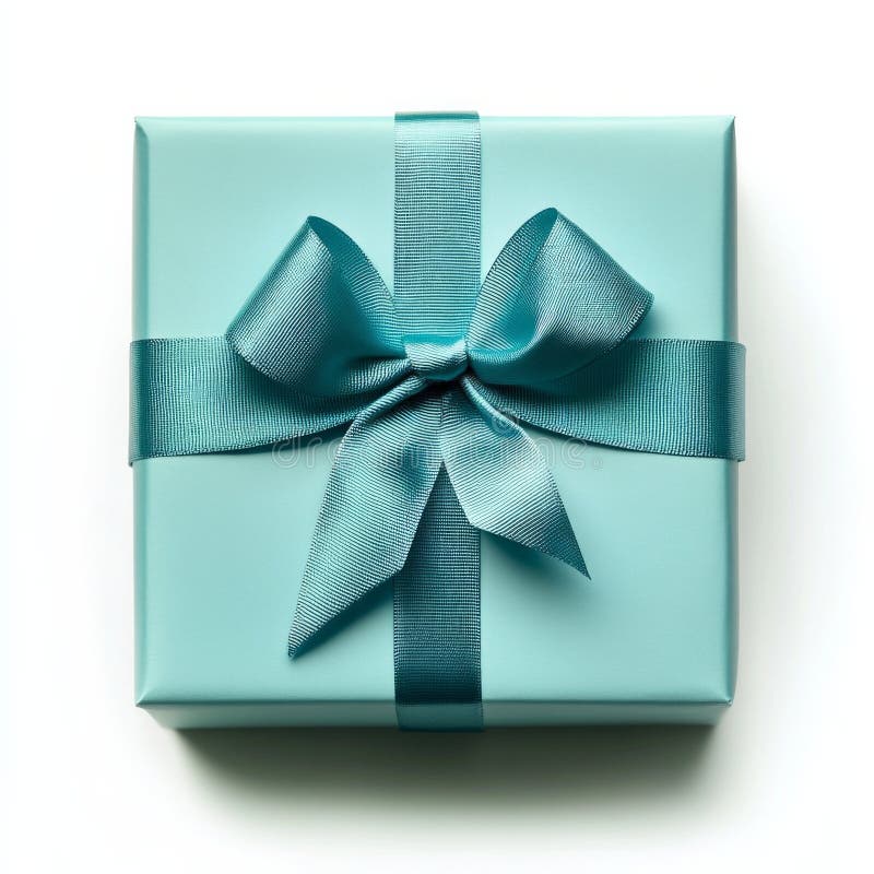Elegant Blue Gift Box with Ribbon and Bow on White Background Stock ...
