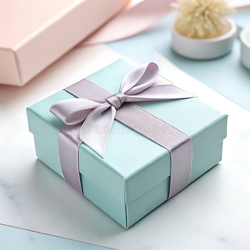 Elegant Blue Gift Box with Silver Ribbon on Soft Background Stock Photo ...