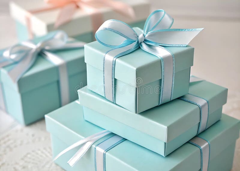 Elegant Blue Gift Boxes with Ribbons in Soft Lighting Stock Image ...