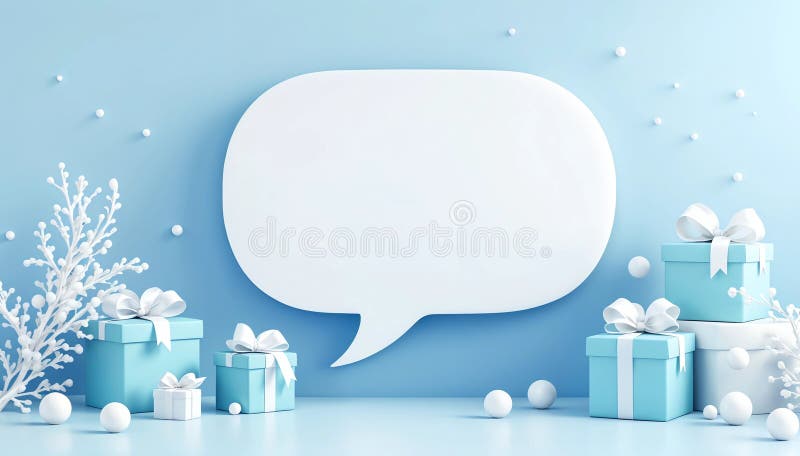 Elegant Blue Gift Boxes with Speech Bubble on Pastel Background Stock ...