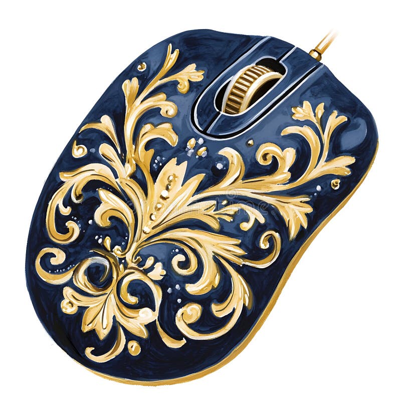 Elegant Blue and Gold Decorated Computer Mouse for Creative Work Stock ...